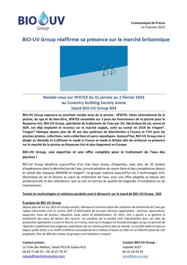 BIO-UV Group réaffirme sa présence sur le marché britannique | BIO-UV