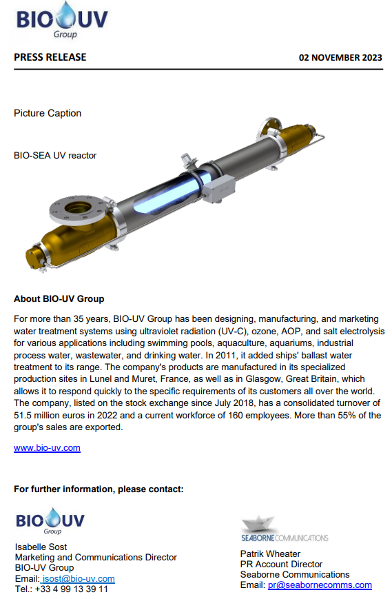 BIO-UV GROUP SUPPLIES BIO-SEA BALLAST WATER TREATMENT SYSTEM TO A BUOYANT ENERGY SECTOR | BIO-UV